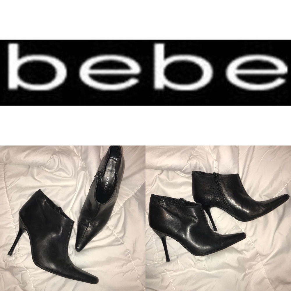 Bebe Black Leather Heels/Booties - Gem